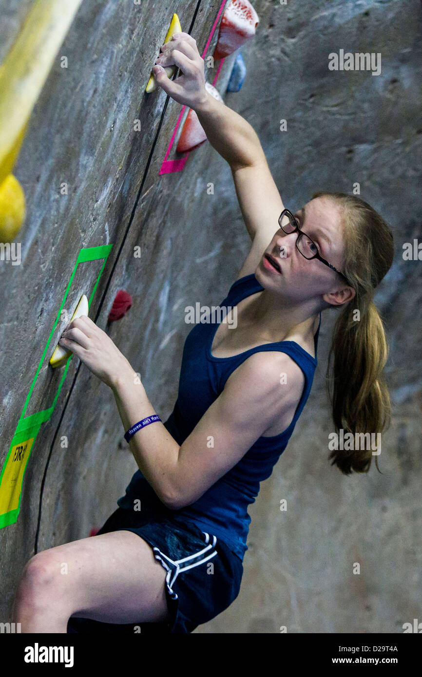 Eleanora Wright competing in the 2012 Bouldering Youth Divisonals Stock ...