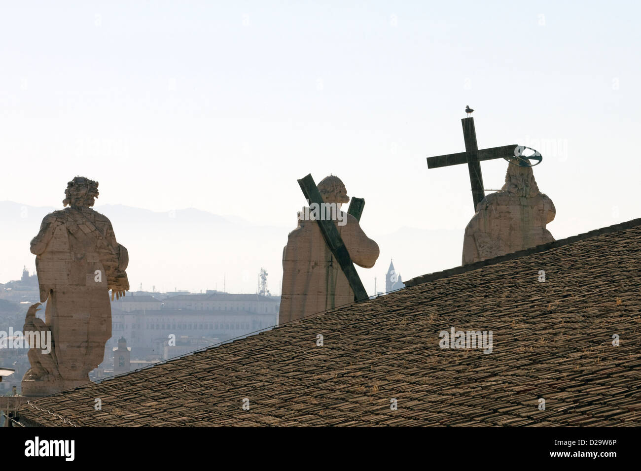Statues of Christ and two apostles overlooking Rome, Italy Stock Photo ...