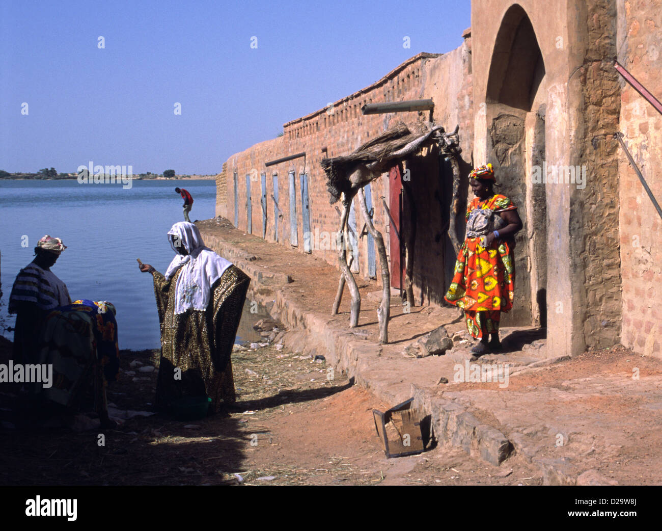 Village street scene on the NIger Inland Delta in Mali, West Africa ...