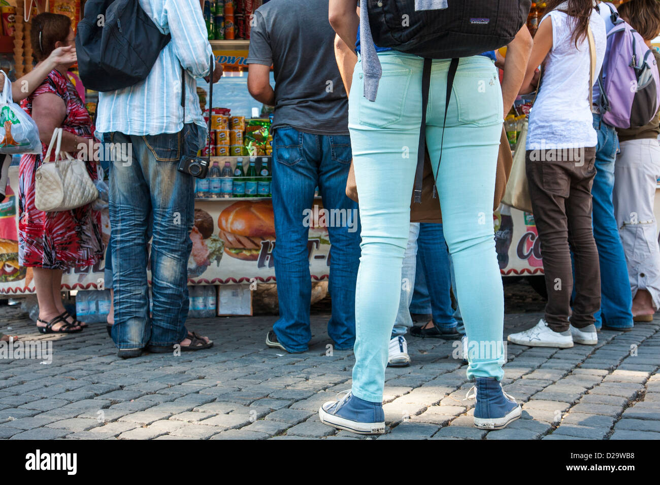 tourists queuing at a hot dog stall, Rome, Italy Stock Photo - Alamy