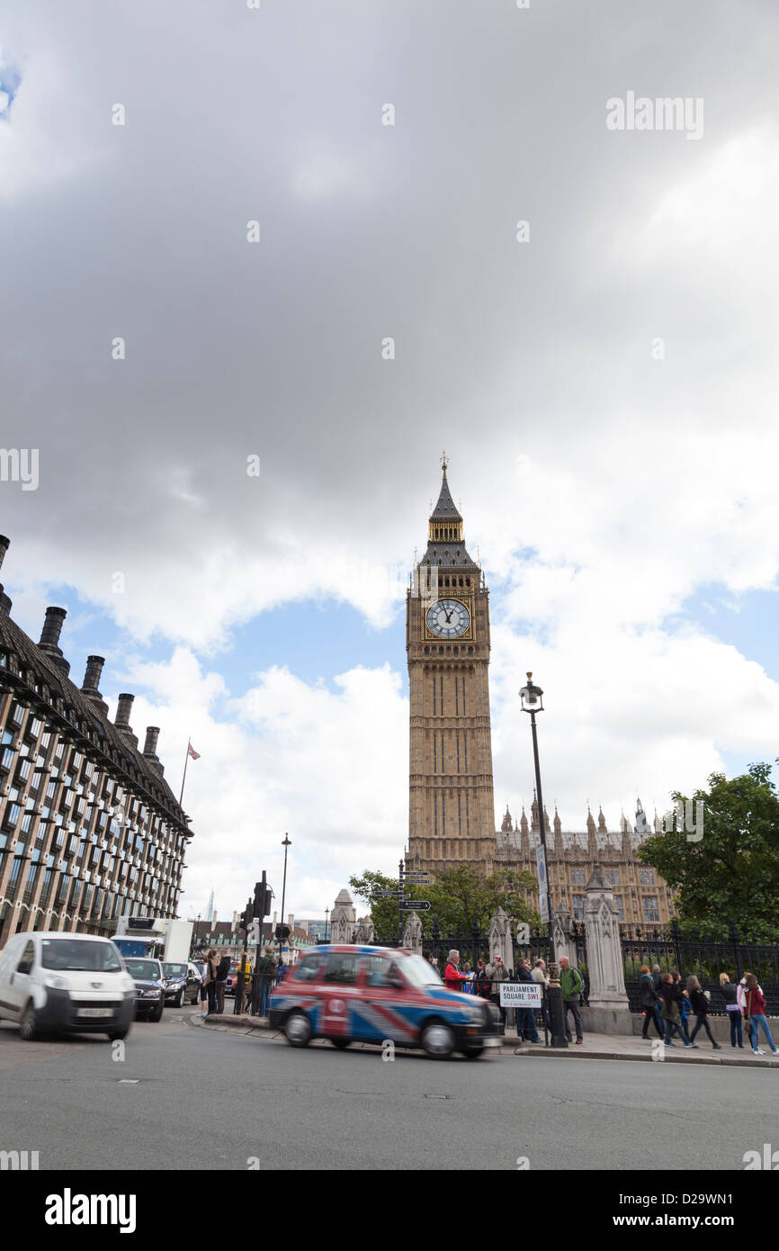 A London cab with a Union Flag design enters Parliament Square with ...