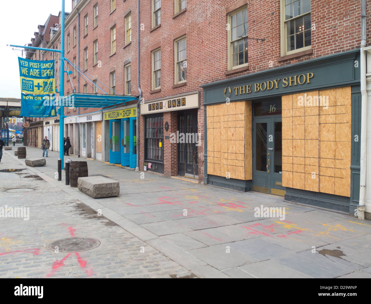 boarded up shops at South Street Seaport Stock Photo - Alamy