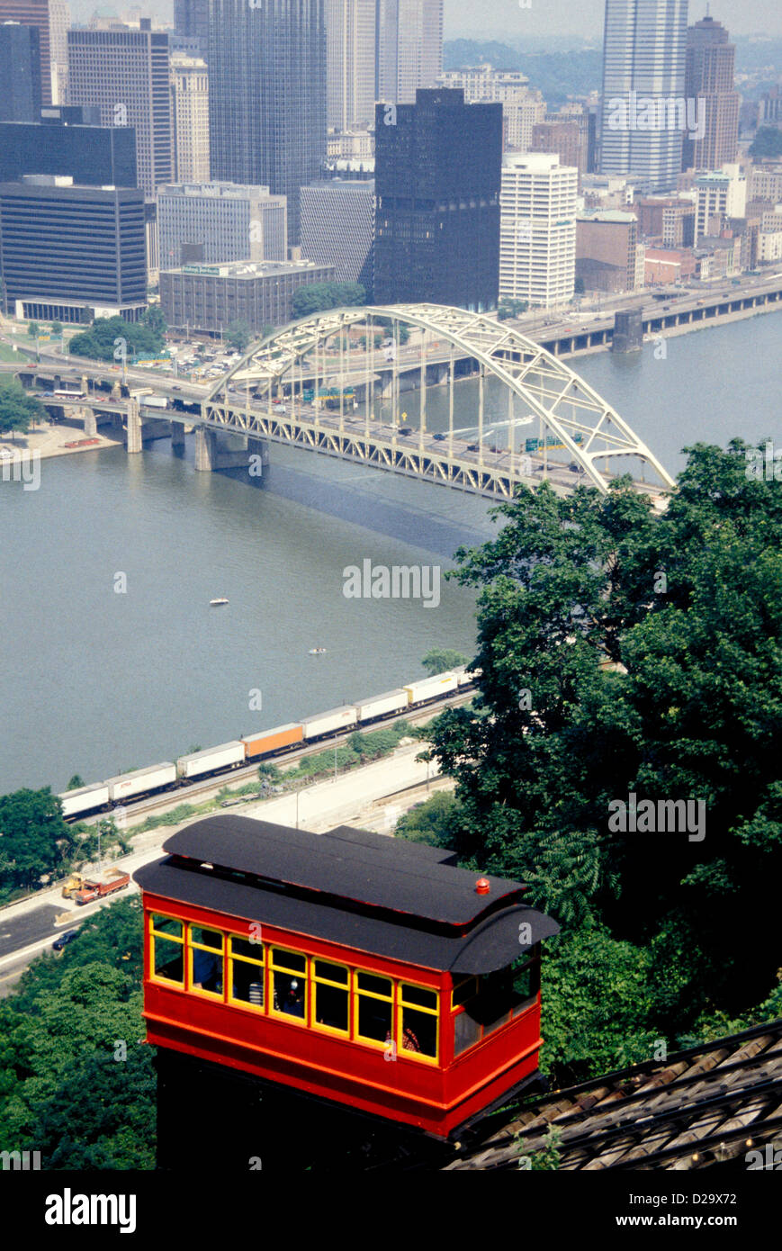 Pennsylvania, Pittsburgh. Incline Car And Skyline With Ohio River Stock ...