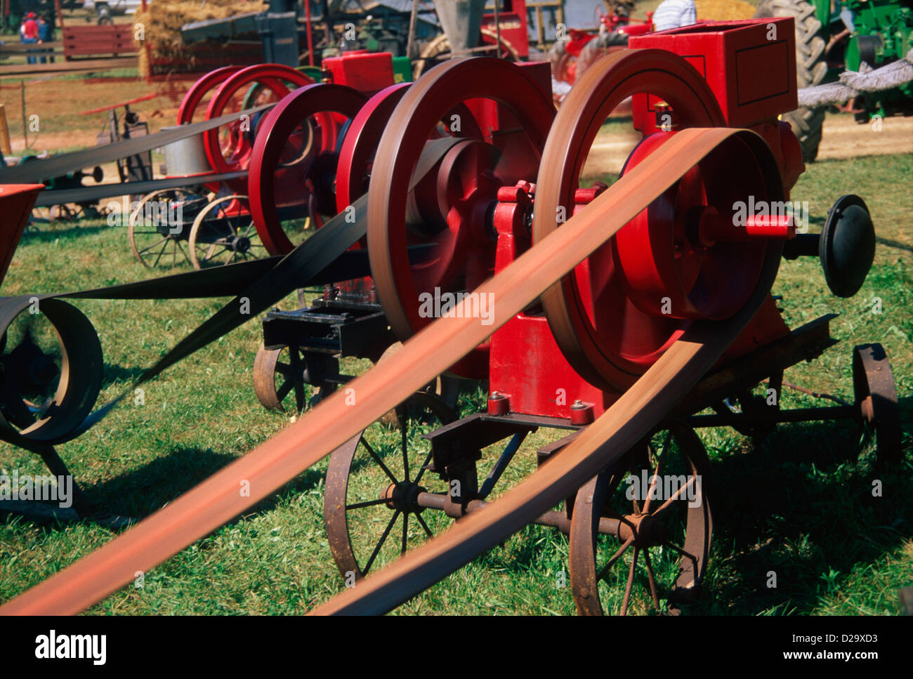 Belts And Wheels Of Old Farm Engines, In Motion Stock Photo - Alamy