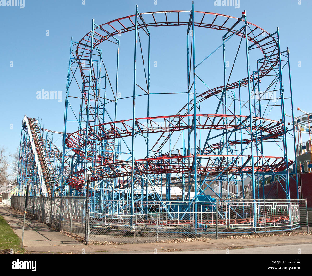 roller coaster before opening time at a small amusement park Stock ...
