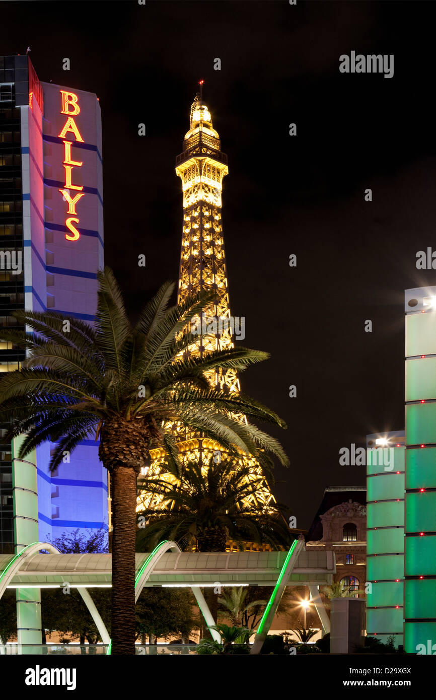 Eiffel Tower replica on Las Vegas Blvd. at night-Las Vegas, Nevada, USA Stock Photo - Alamy