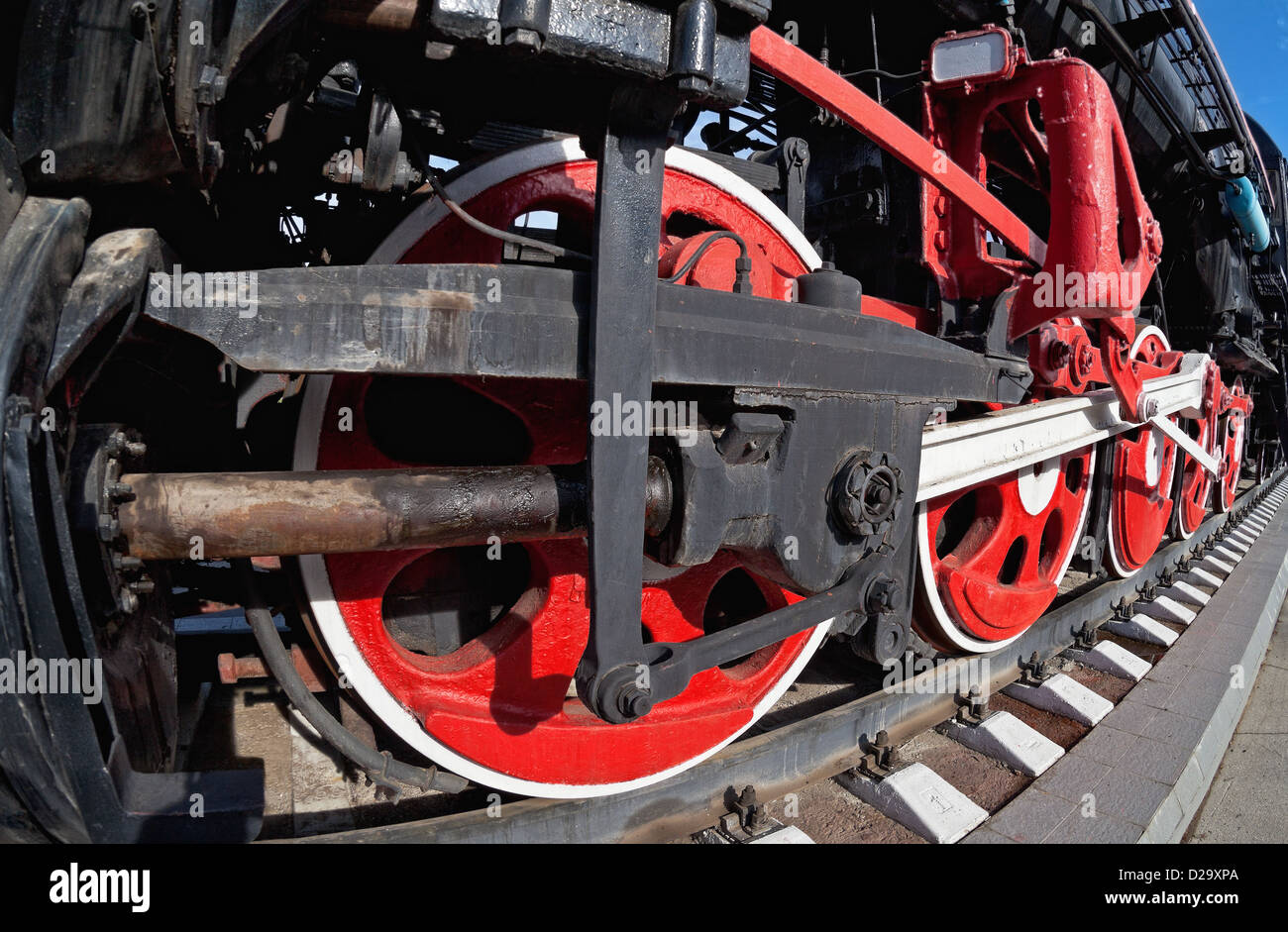 Old steam locomotive wheel and rods details Stock Photo - Alamy