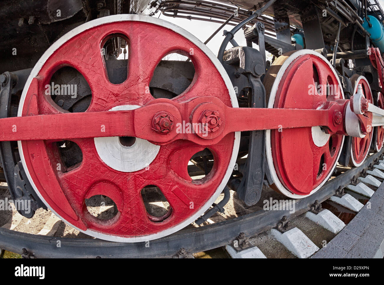 Old steam locomotive wheel and rods details Stock Photo - Alamy