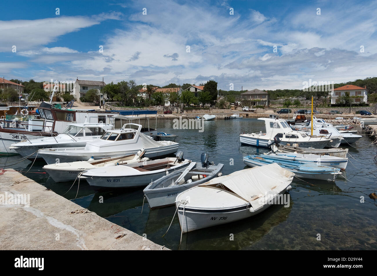 Elk192-2299 Croatia, Pag island, Pag town, harbor with fishing boats ...