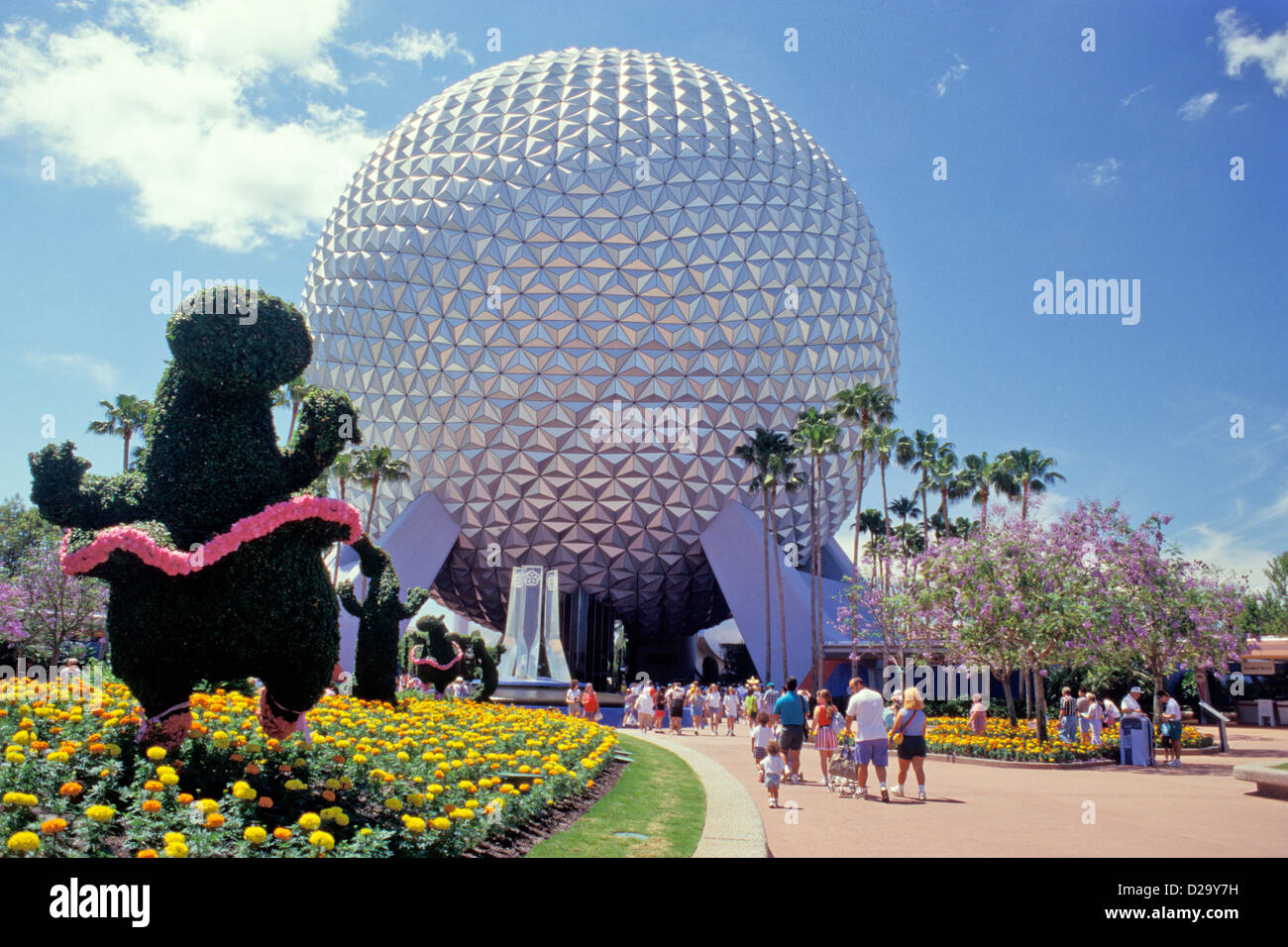 Florida, Orlando. Epcot Center. View Including Sphere And Topiary Stock ...