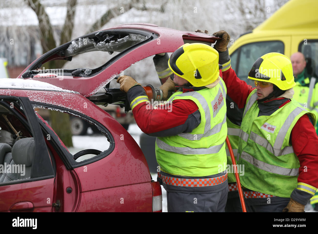 Emergency Services attending a road traffic accident involving a ...