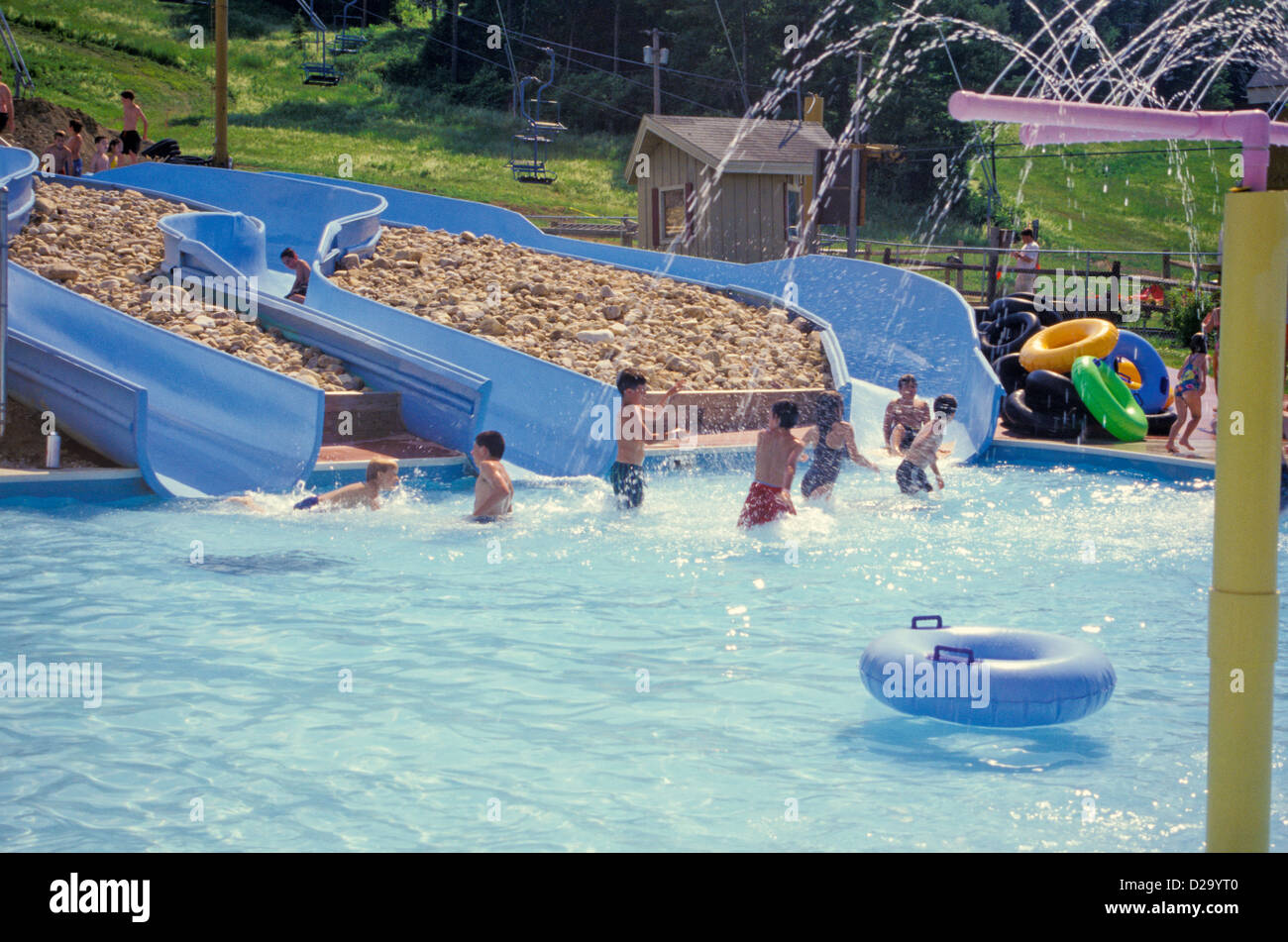 Waterpark Slides, Kids In Wading Pool At Bottom Of Waterslide Stock ...
