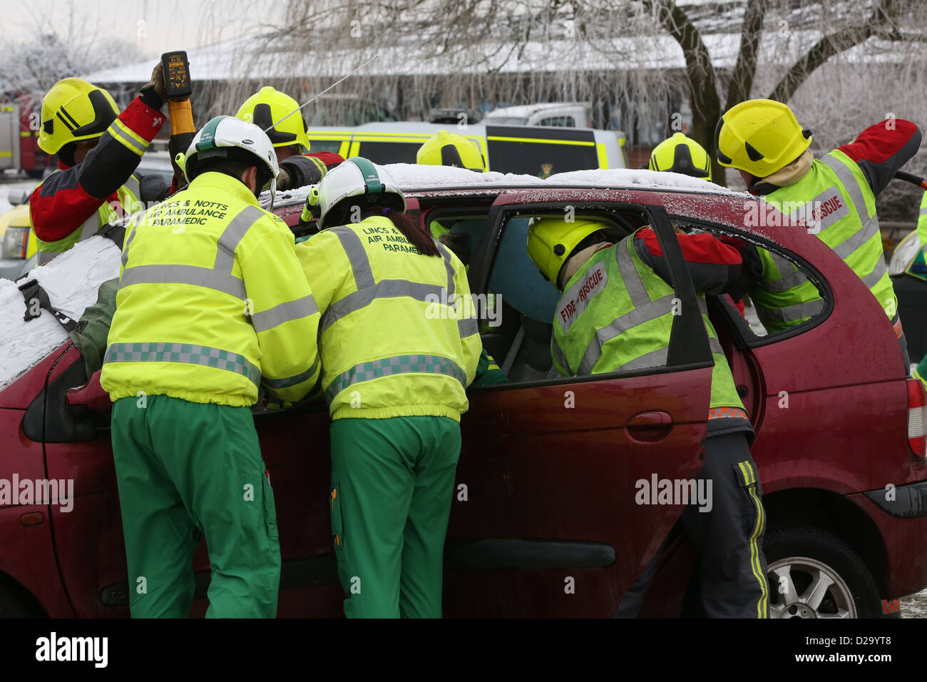 Emergency Services attending a road traffic accident involving a ...