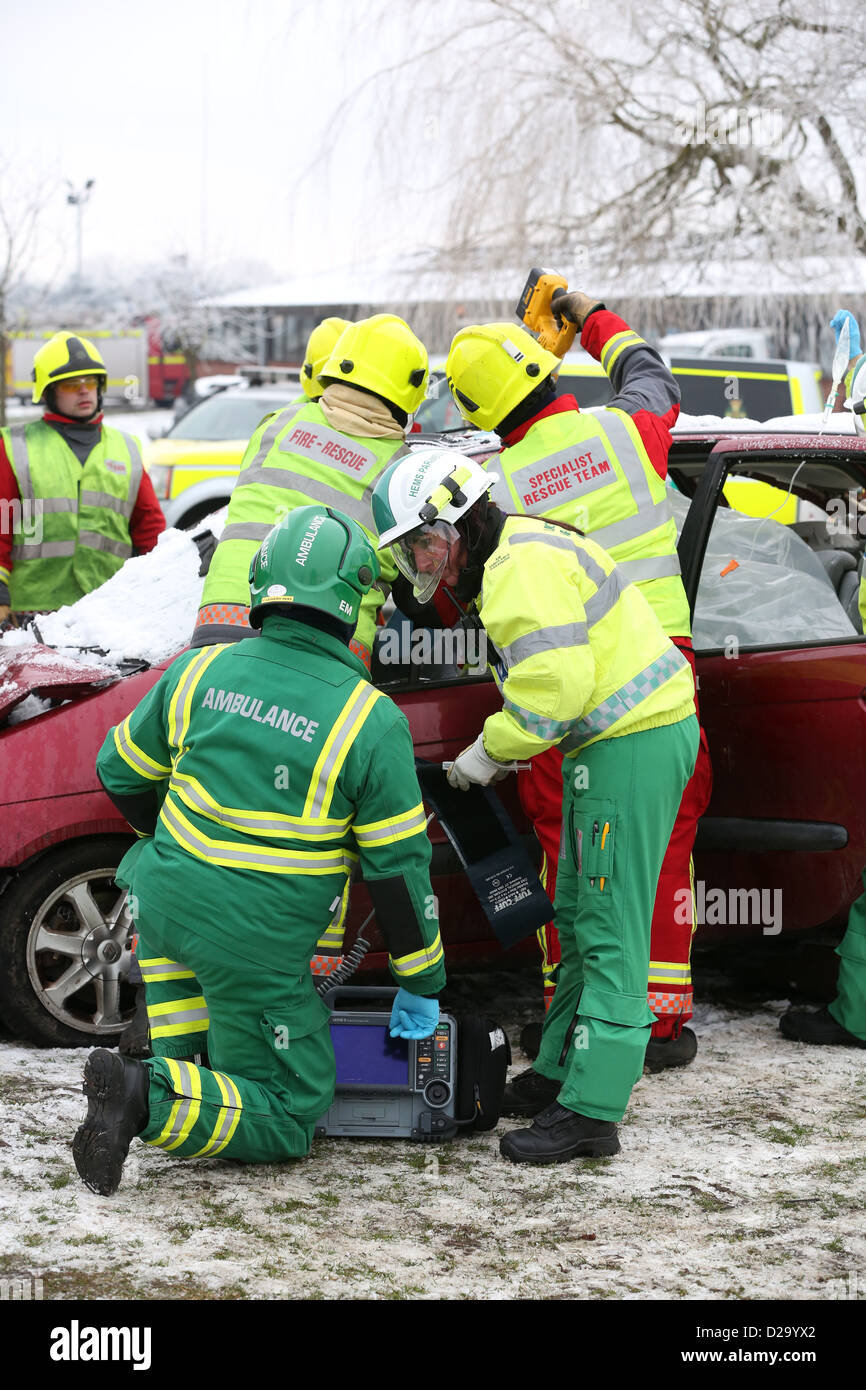 Emergency Services attending a road traffic accident involving a ...