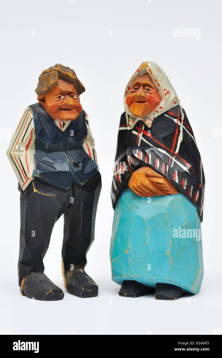 Elderly couple wooden figurines Stock Photo - Alamy