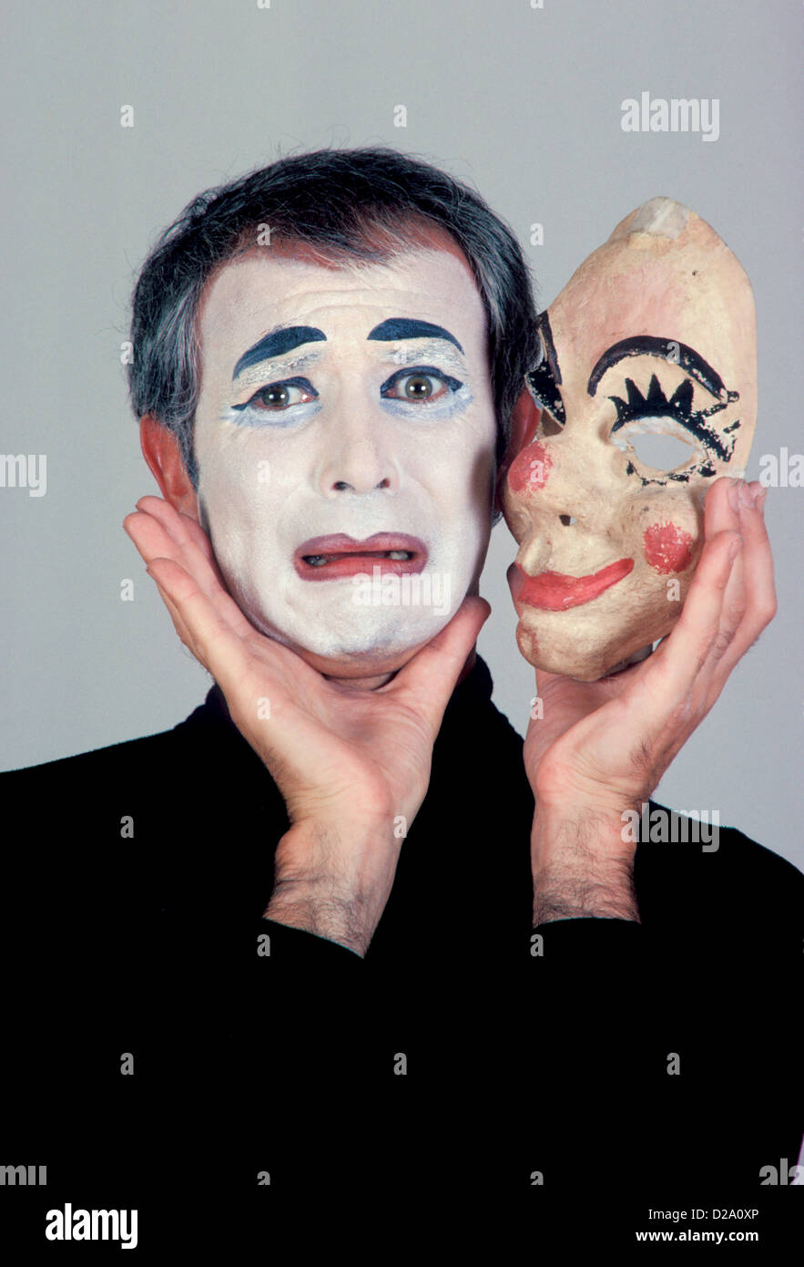 Mime holding mask arts theater portrait color hi-res stock photography ...