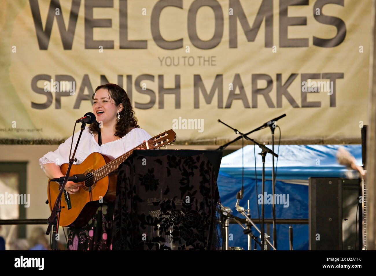 Singer Amanda Quintana performs on the Plaza Stage during Spanish ...