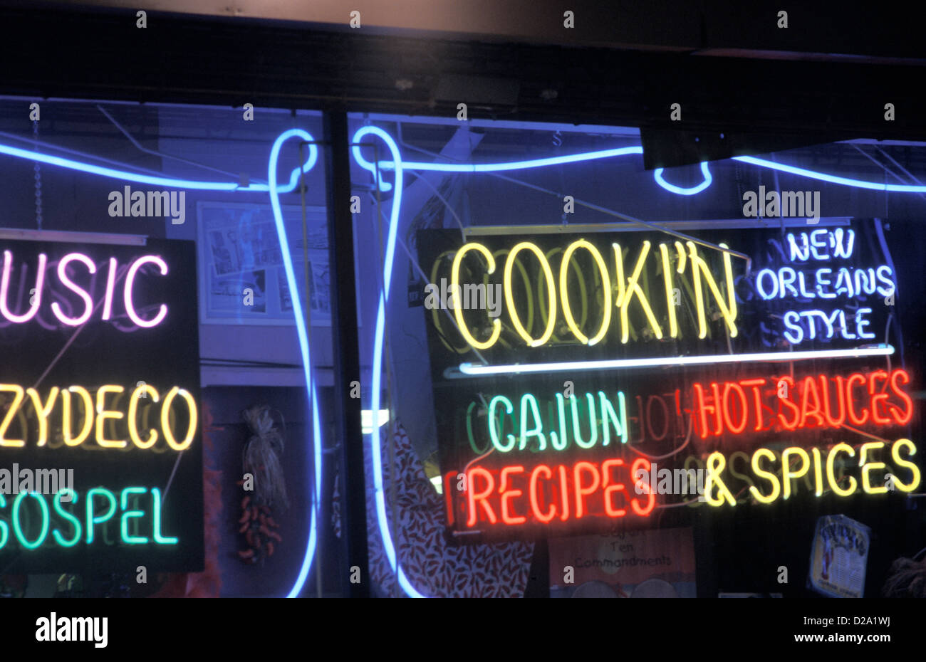Louisiana. New Orleans. Neon Sign - Types Of Music And Cooking Stock ...
