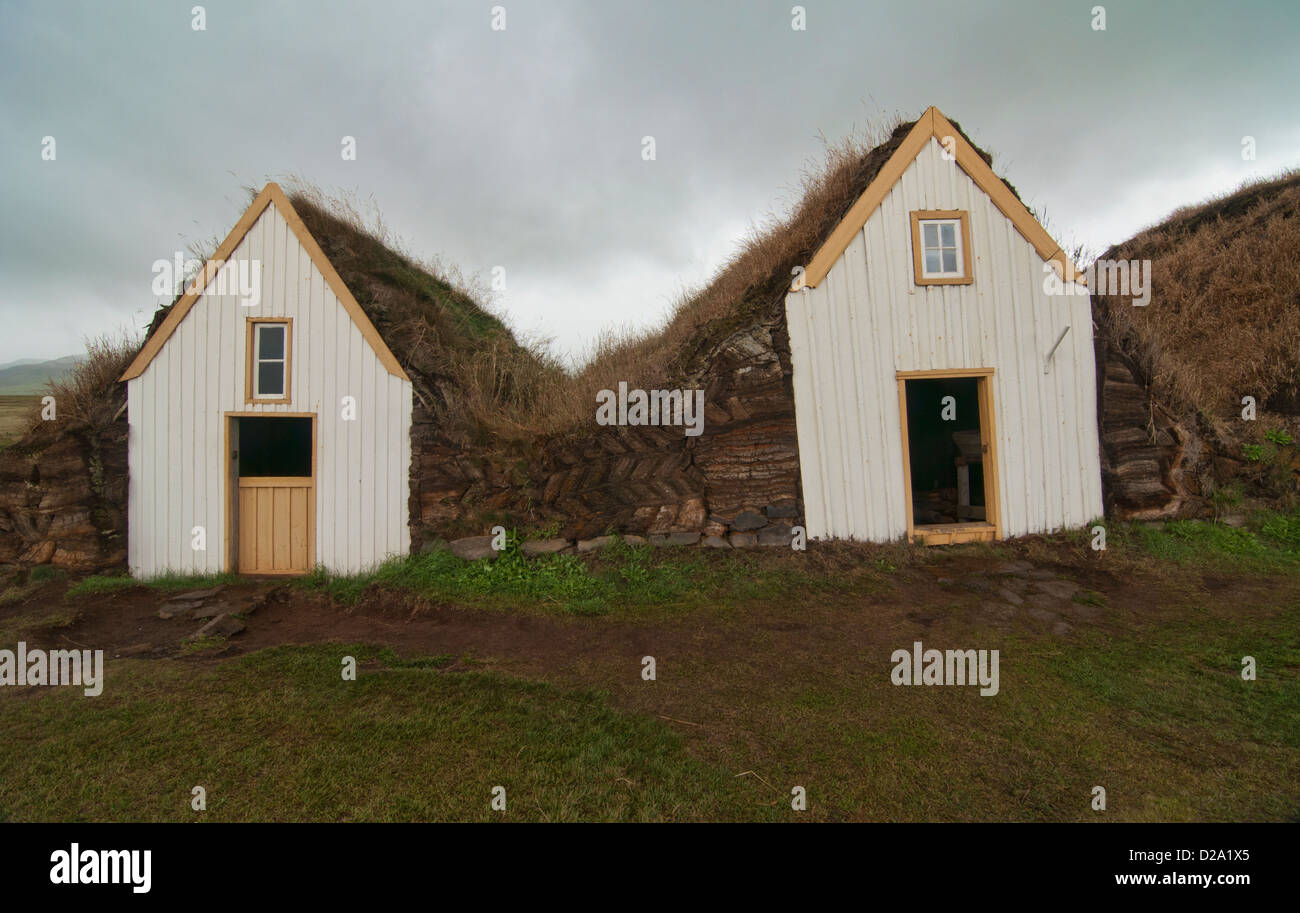 traditional turf houses at the Glaumbaer Farm in Skagafjordur, northern ...