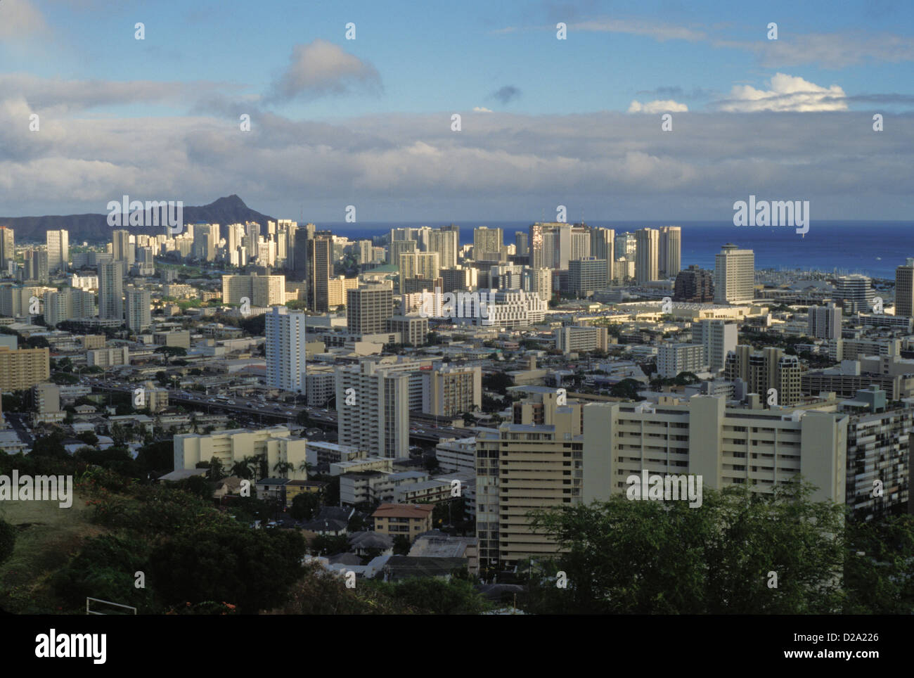Hawaii. Oahu. Honolulu High Rises With Diamond Head In The Distance ...