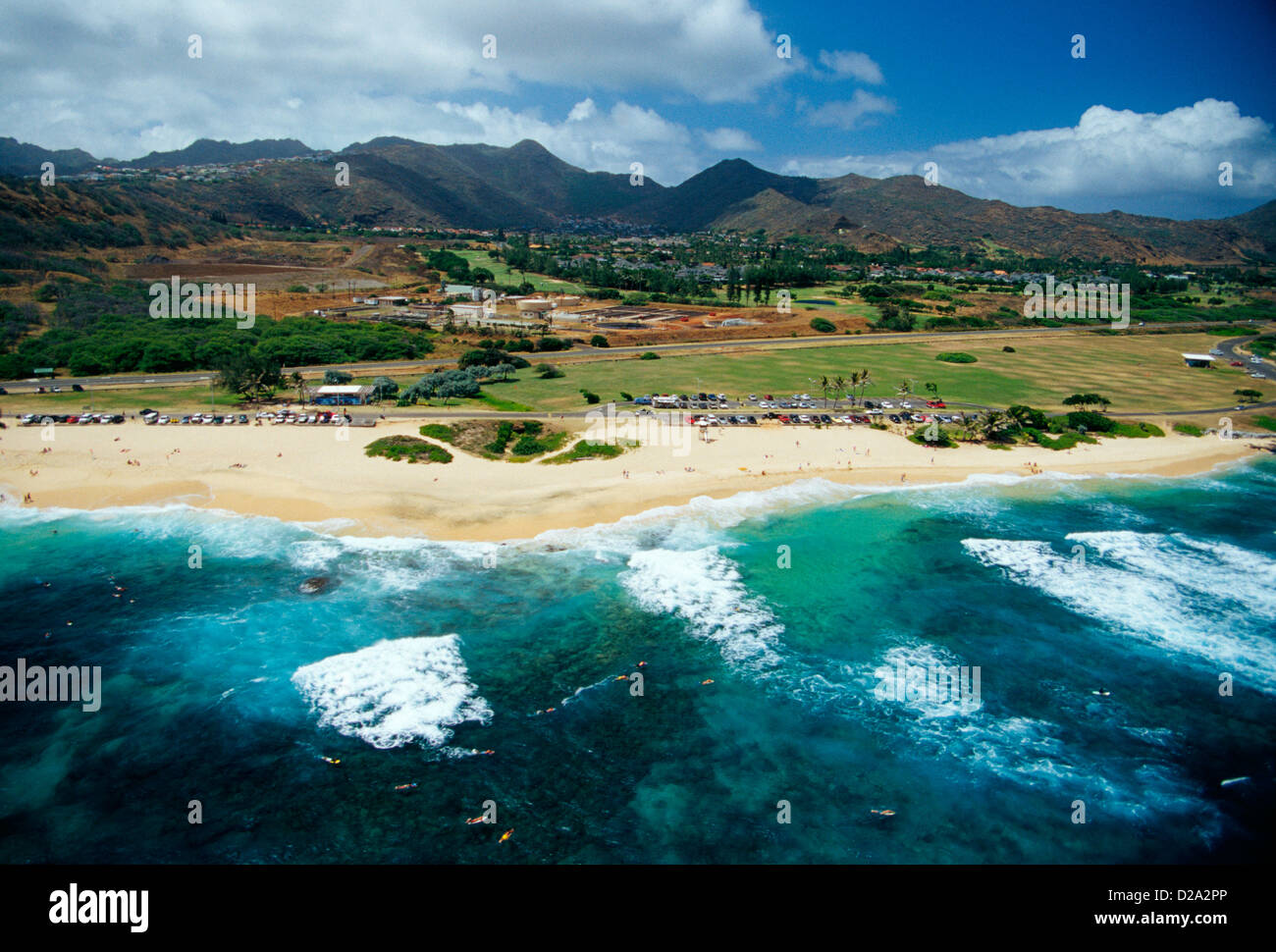 Hawaii, Oahu. Aerial View Of Sandy Beach Park Stock Photo - Alamy