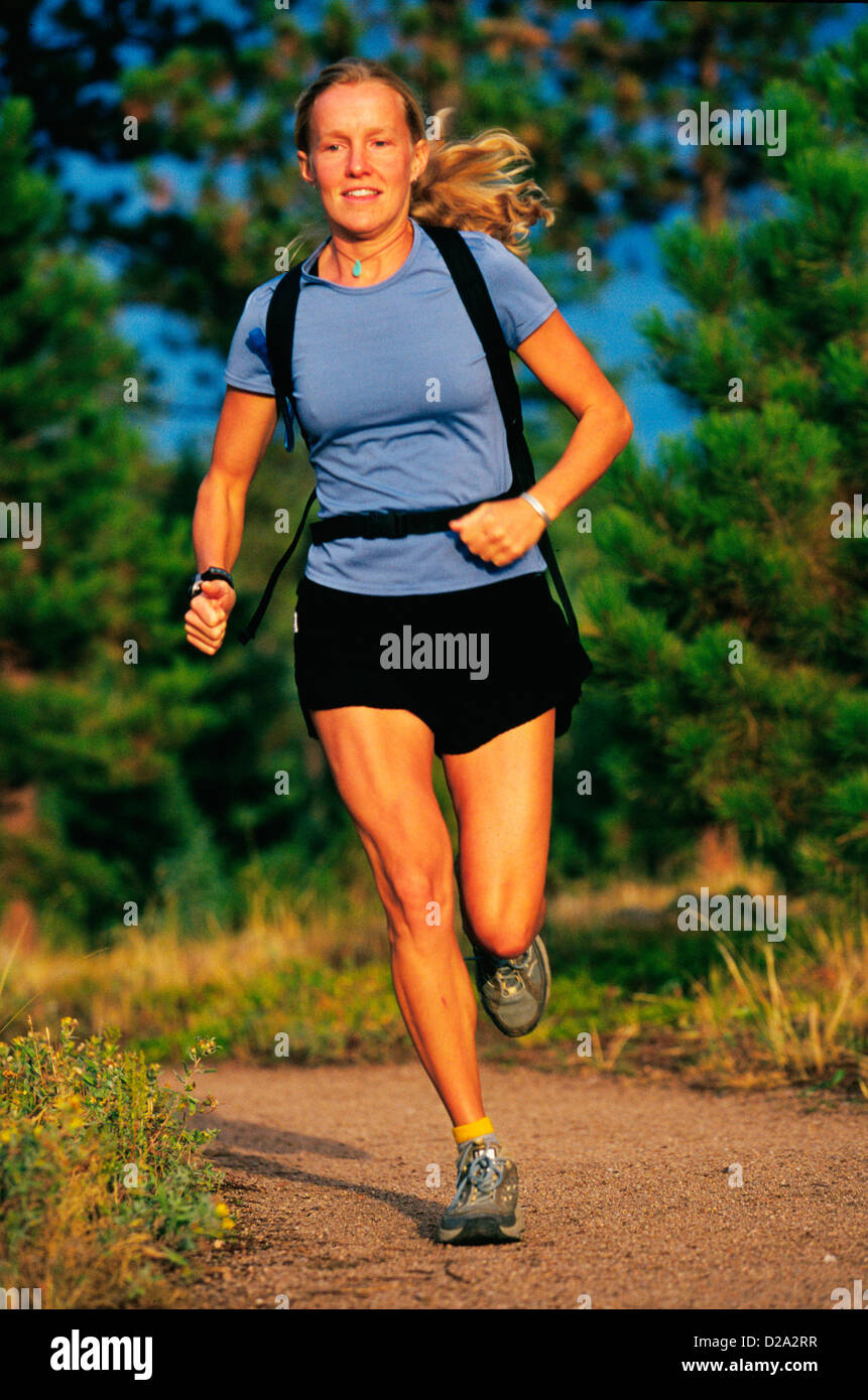 Colorado, Boulder. Woman Running On The Green Mountain West Ridge Trail ...