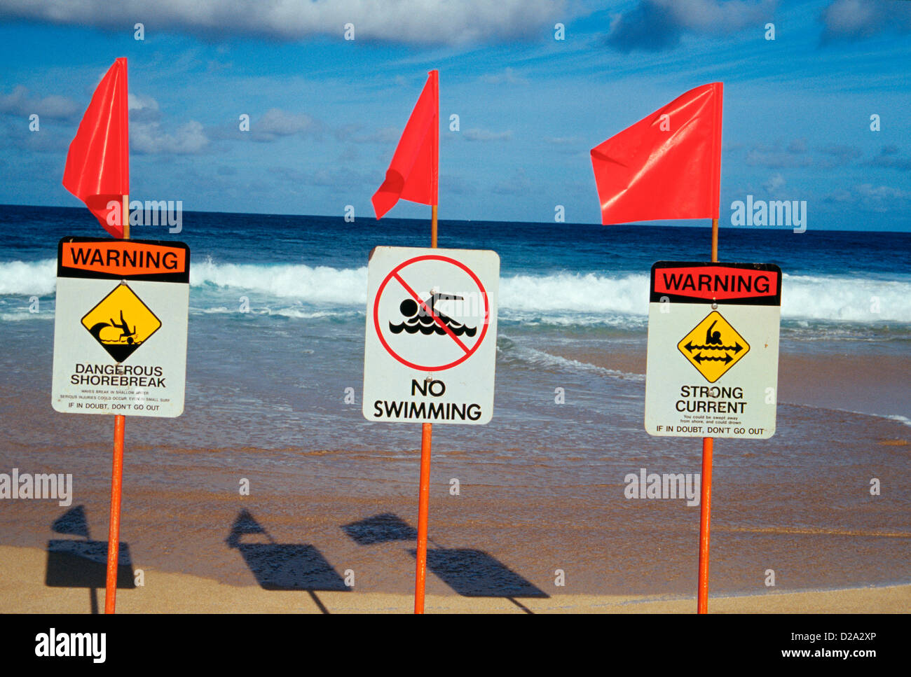 Hawaii oahu beach hazard signs at rock piles beach hi-res stock ...