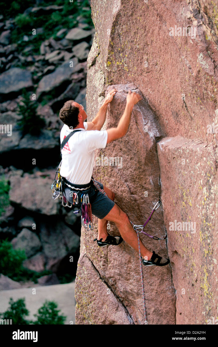 Colorado, Boulder. Eldorado Canyon State Park. Man Climbing Northwest ...