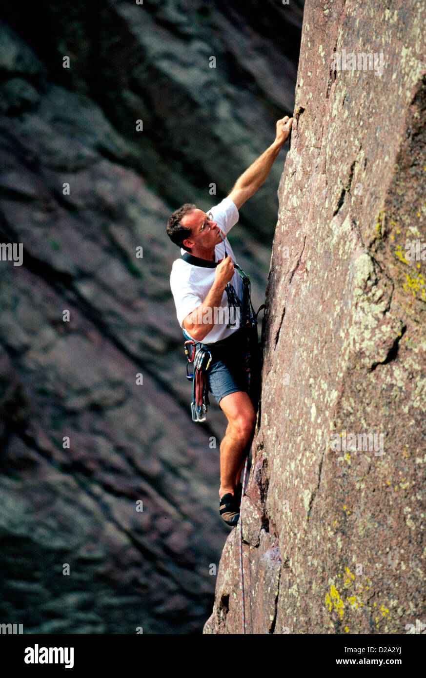 Colorado, Boulder. Eldorado Canyon State Park. Man Climbing Northwest ...