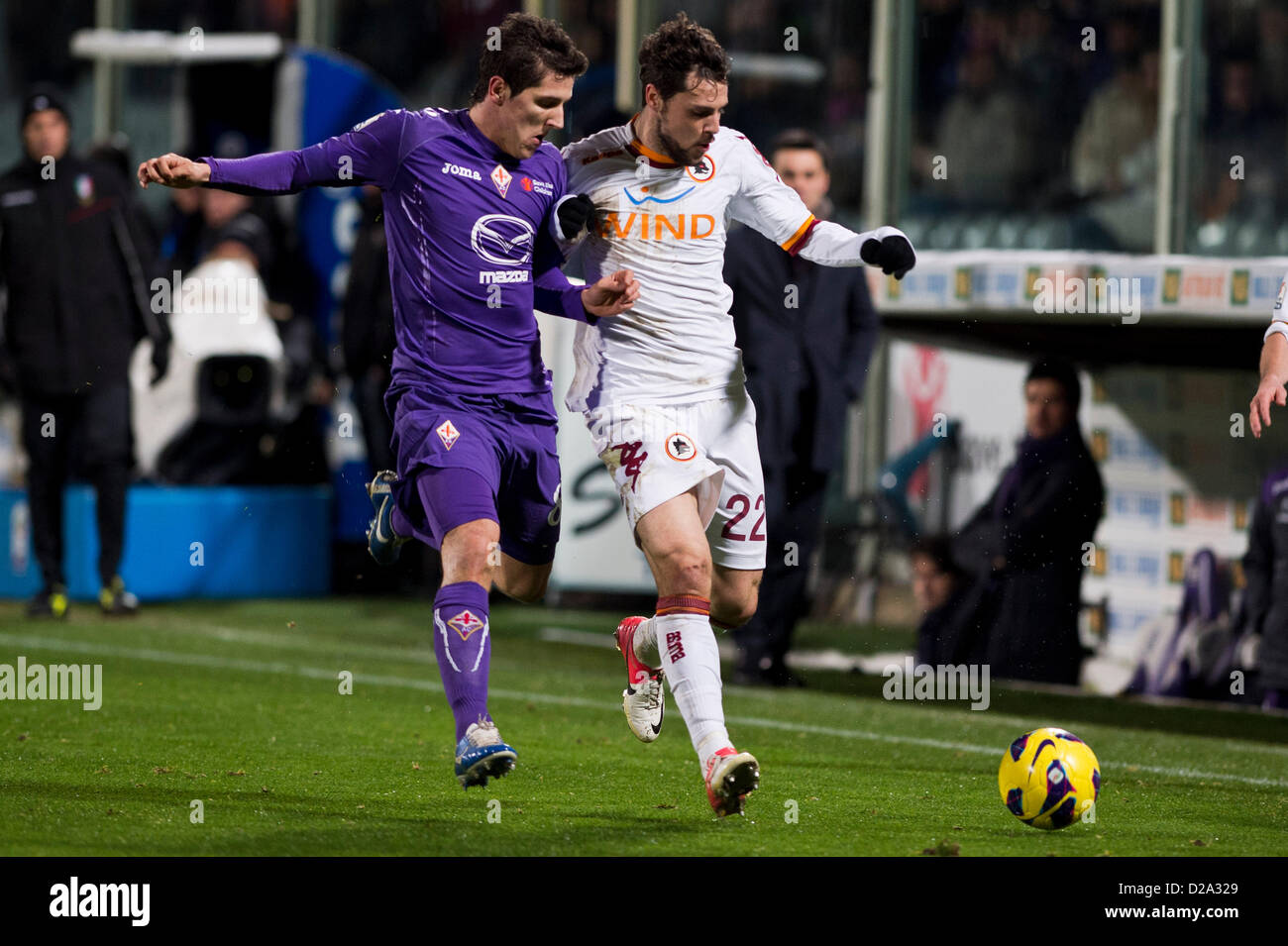 Florence, Italy. 16th January 2013. Stevan Jovetic (Fiorentina), Mattia ...