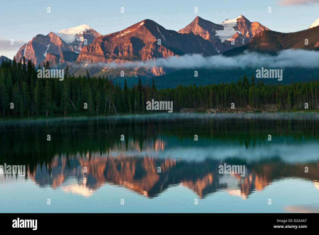 Mount Temple, Victoria and other peaks around Lake Louise reflected in ...