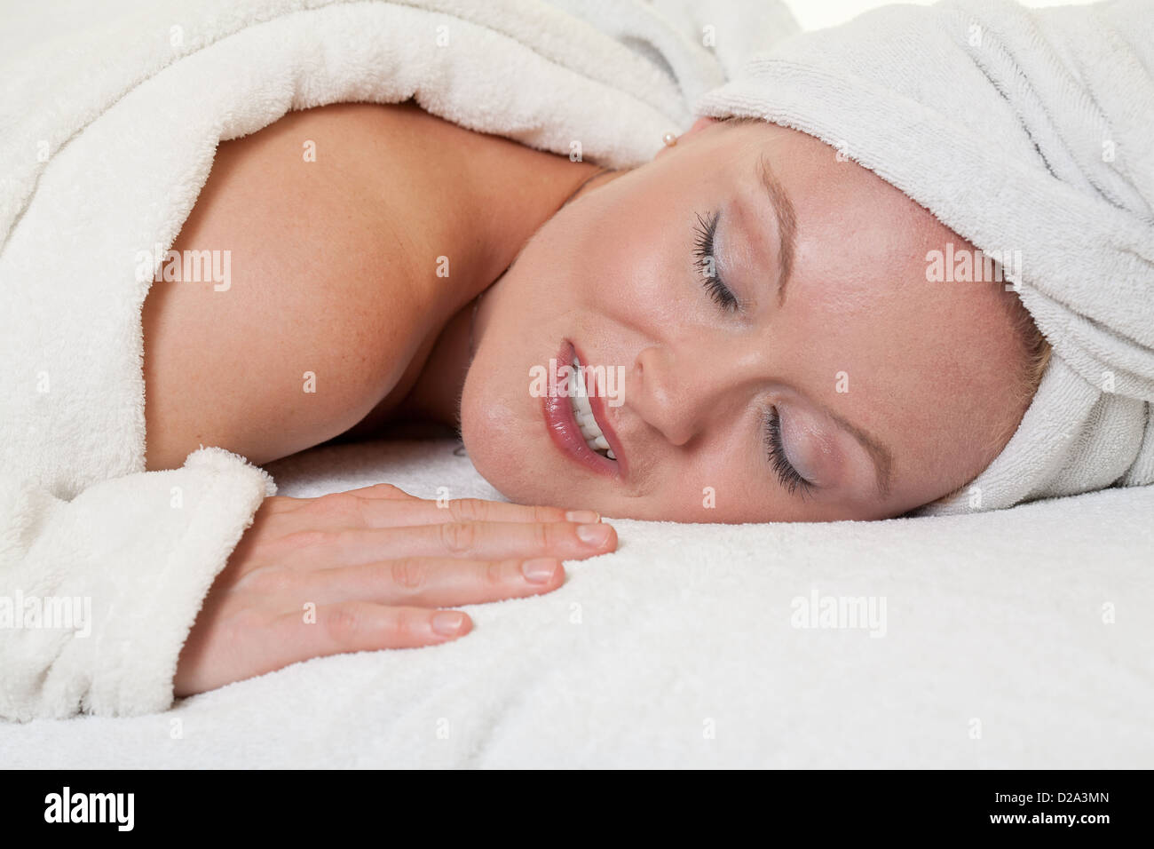 Blond caucasian danish woman relaxing in spa Stock Photo - Alamy