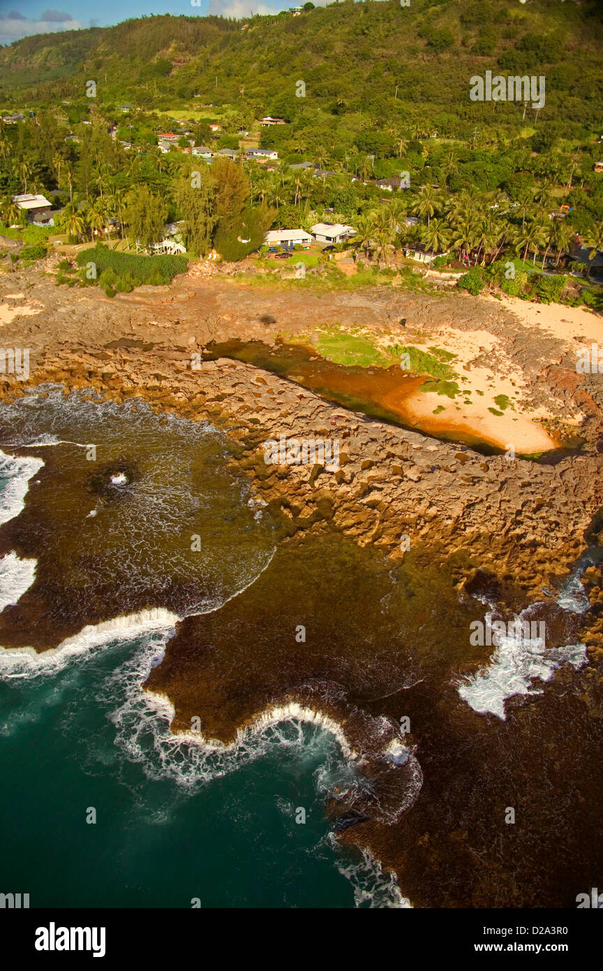 Hawaii oahu north shore aerial view sharks cove hi-res stock ...