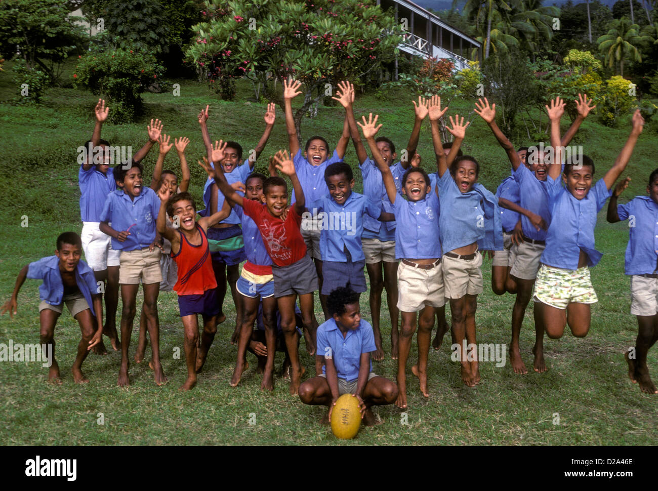 Fijians, schoolchildren, Fijian boys, boys, playing rugby, Taveuni, Taveuni Island, Fiji Island ...