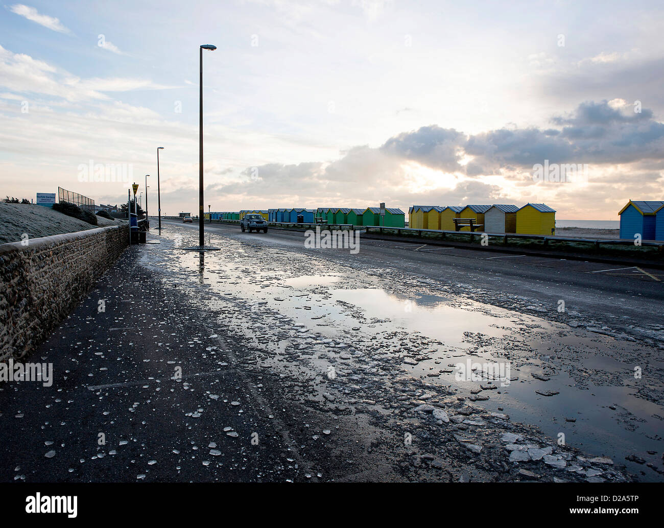 Flood water turning to ice at Littlehampton West Sussex UK Stock Photo ...