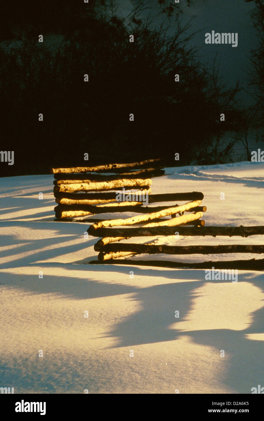Colorado. Wooden Fence In The Snow Stock Photo - Alamy
