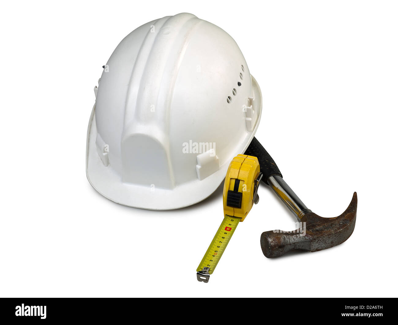isolated old hard hat with used tools Stock Photo - Alamy