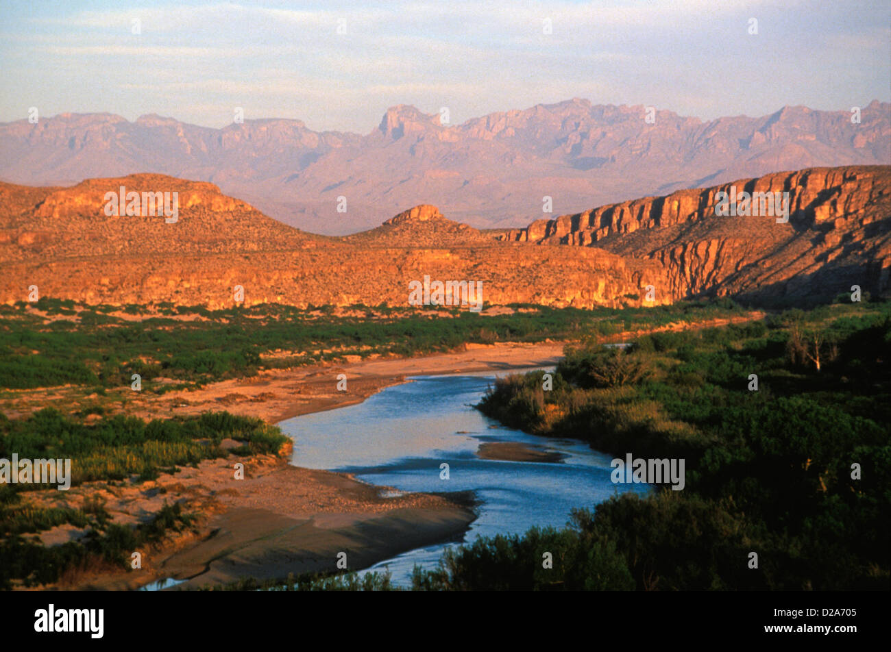 Texas, Big Bend National Monument. Escarpment & Rio Grande River Stock ...