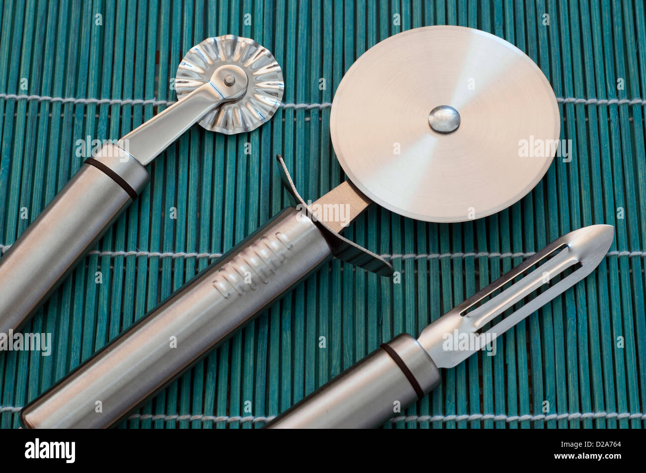 Collection of kitchen tools of stainless steel Stock Photo - Alamy