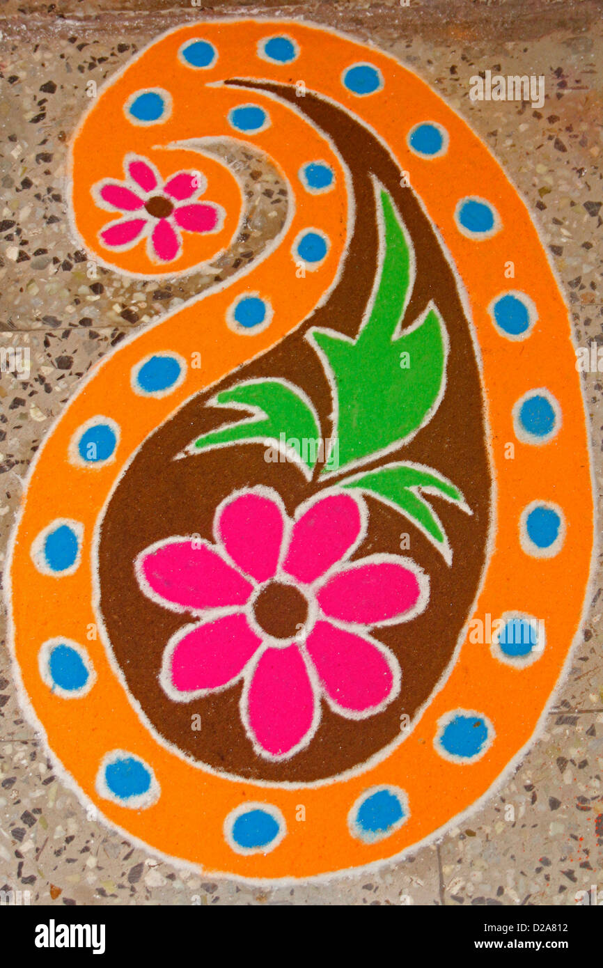 Colorful Rangoli during Diwali festival, Maharashtra, India Stock Photo ...