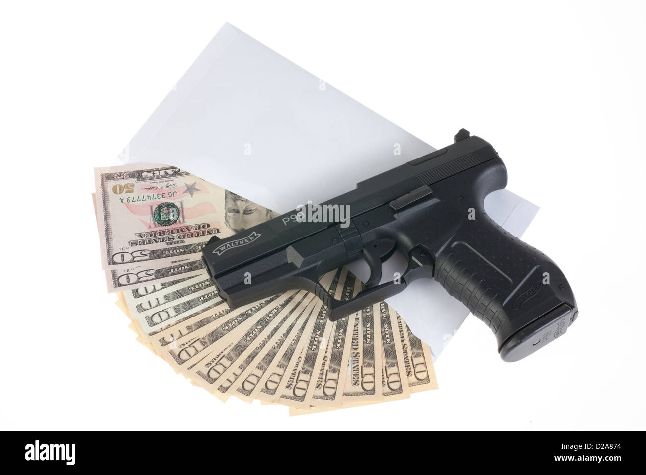 Berlin, Germany, U.S. dollar bills in an envelope with a weapon Stock ...