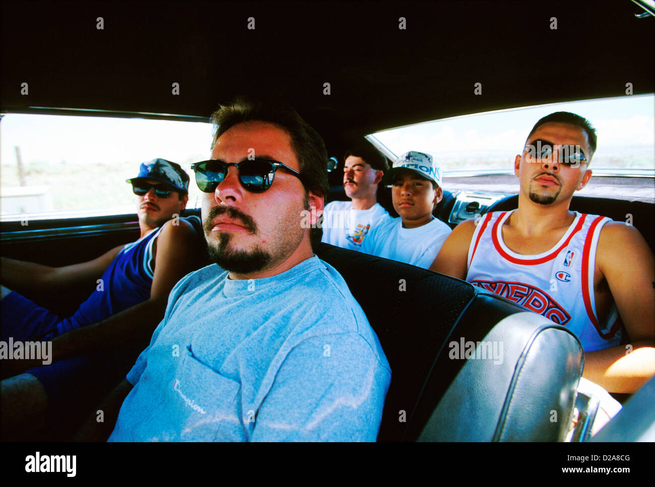 Group Of Five Men In Car Stock Photo - Alamy