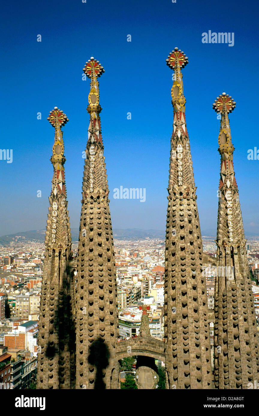 Spain, Barcelona. Spires Of Sagrada Familia Cathedral (Designed By ...