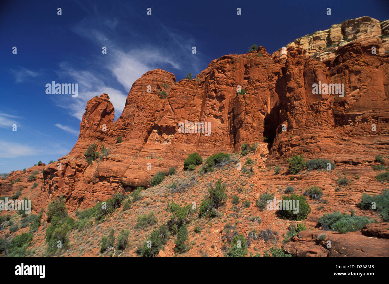 Arizona, Sedona. Rock Wall Formation In Desert Landscape Stock Photo ...