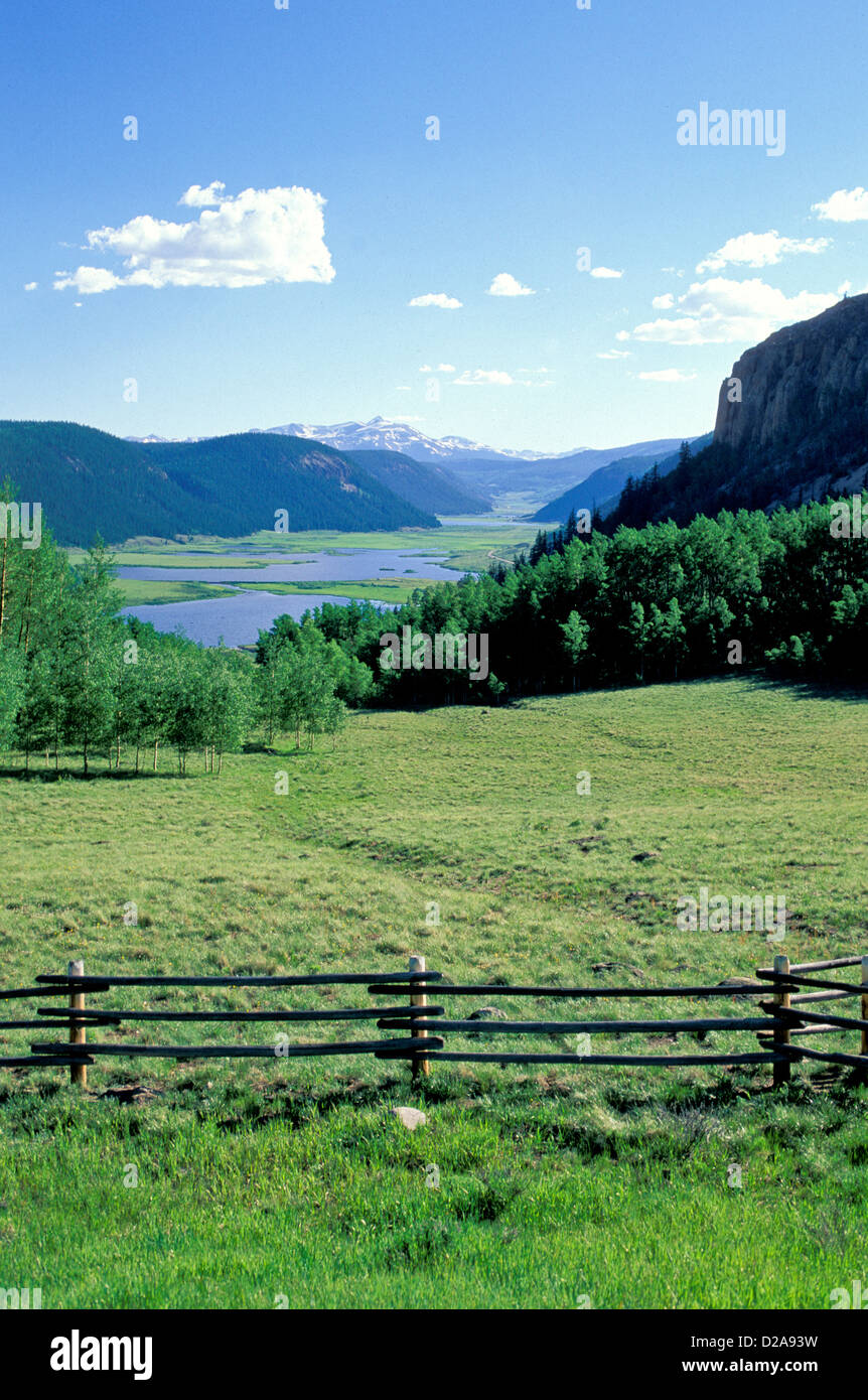 Colorado, Creede, Source Of Rio Grande, Field Of Grass With Fence ...