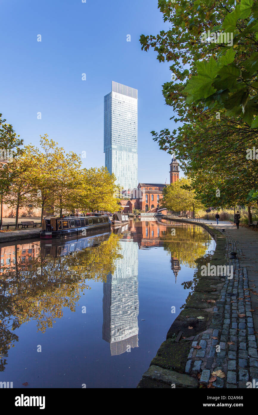 Castlefield, Manchester, England, UK, with canal and reflection of ...