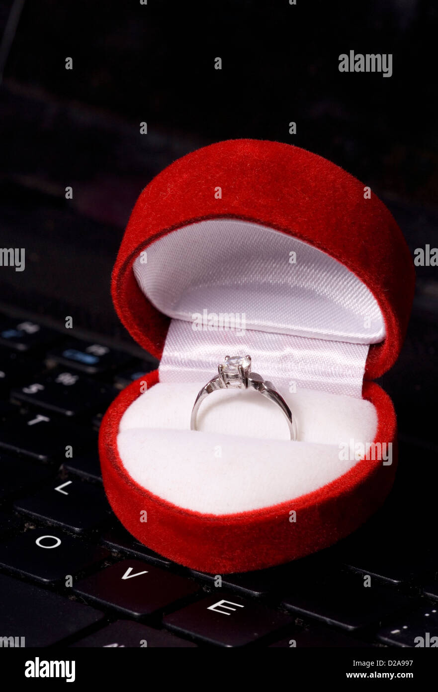Wedding ring and box on a computer Stock Photo - Alamy
