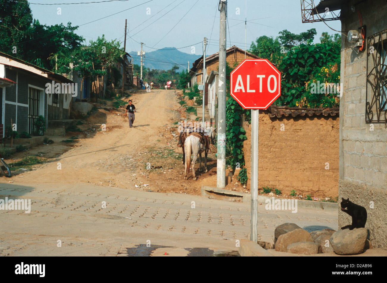 El Salvador. Traffic Sign Saying Alto Stock Photo - Alamy
