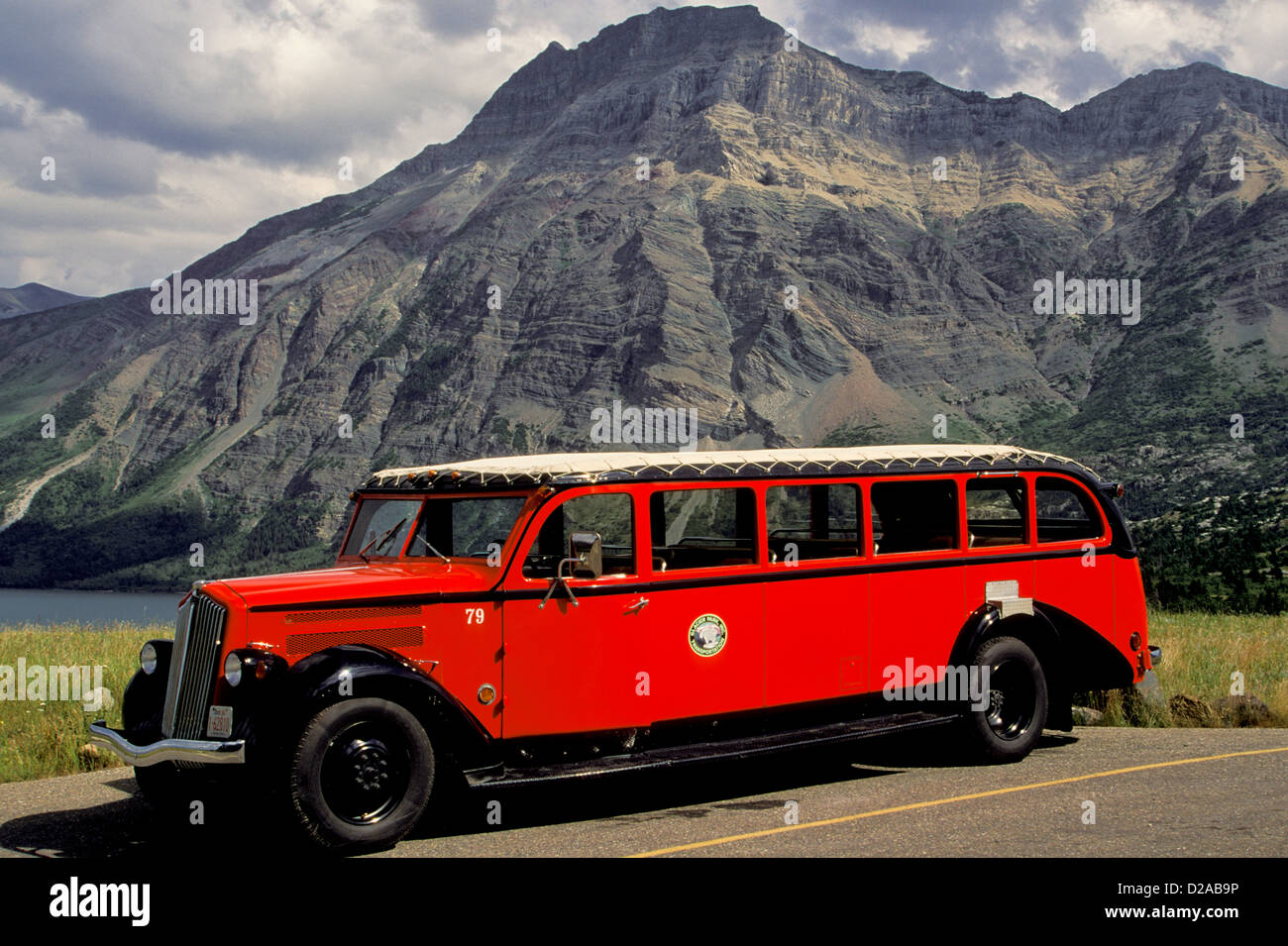 Montana. Glacier National Park. Red Tourist Vehicle Stock Photo - Alamy