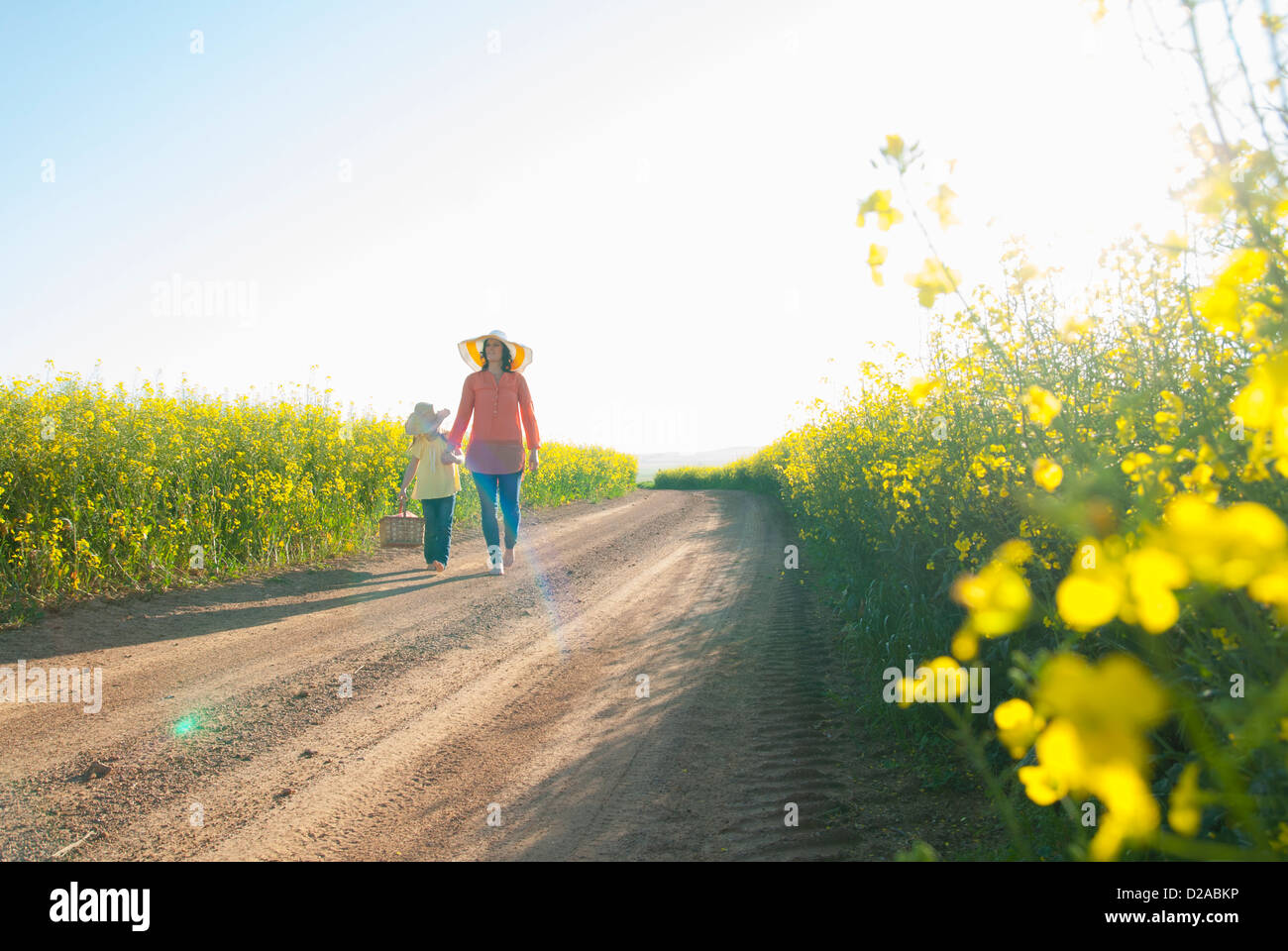 Mother and daughter walking on dirt road Stock Photo - Alamy